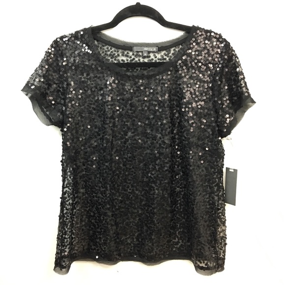 Matty M | Tops | Black Sequin Short Sleeve Sheer Top Md | Poshmark